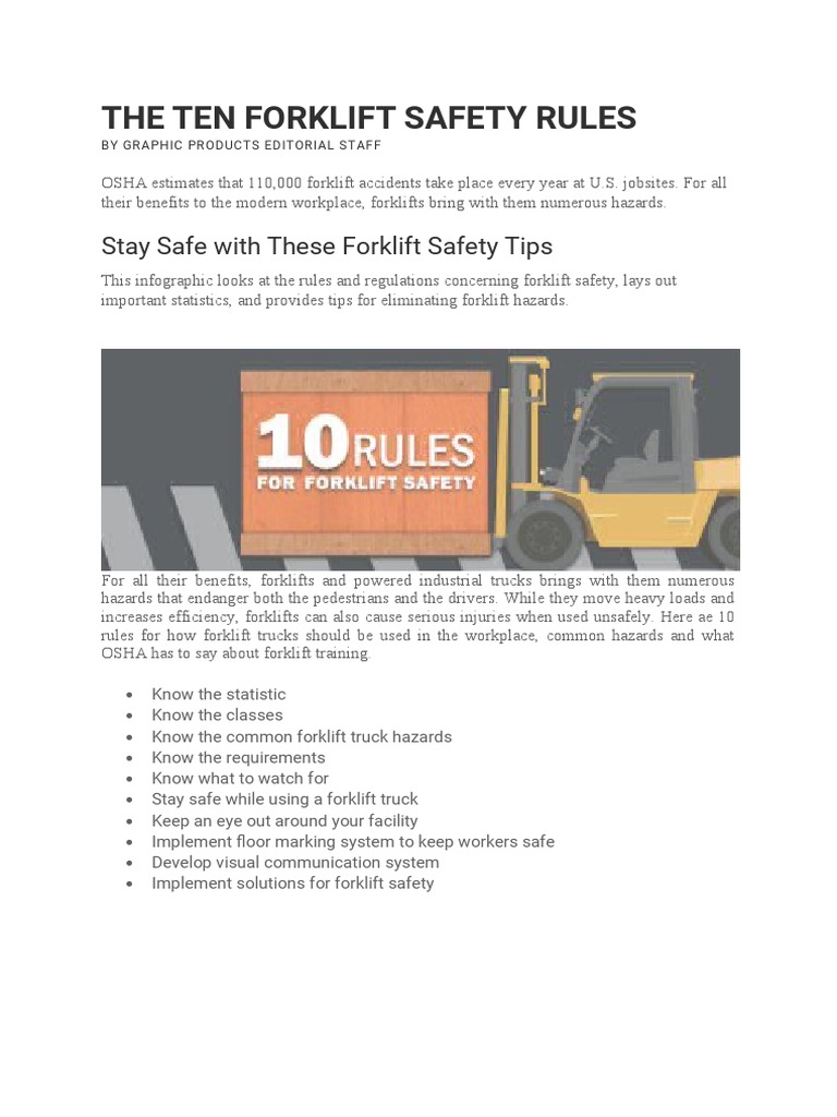 The Ten Forklift Safety Rules | PDF | Forklift | Truck