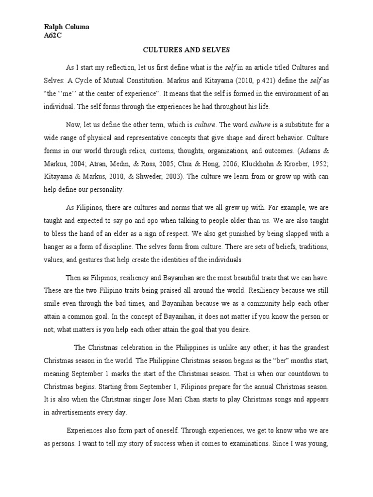 Cultures and Self Reflection | PDF | Wellness | Science & Mathematics