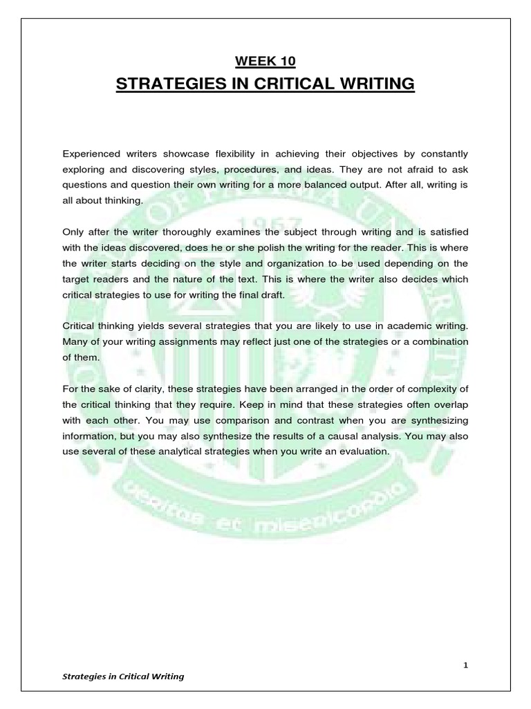 Week 10 - Strategies in Critical Writing | PDF | Persuasion | Causality