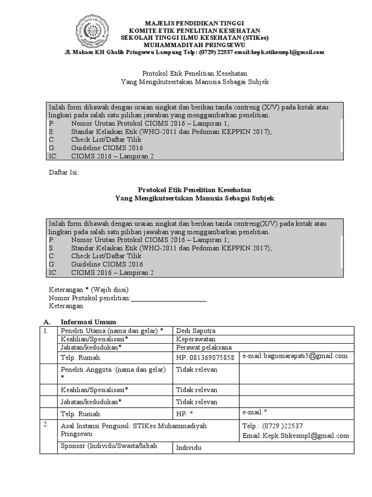 Formulir Protokol Penelitian | PDF