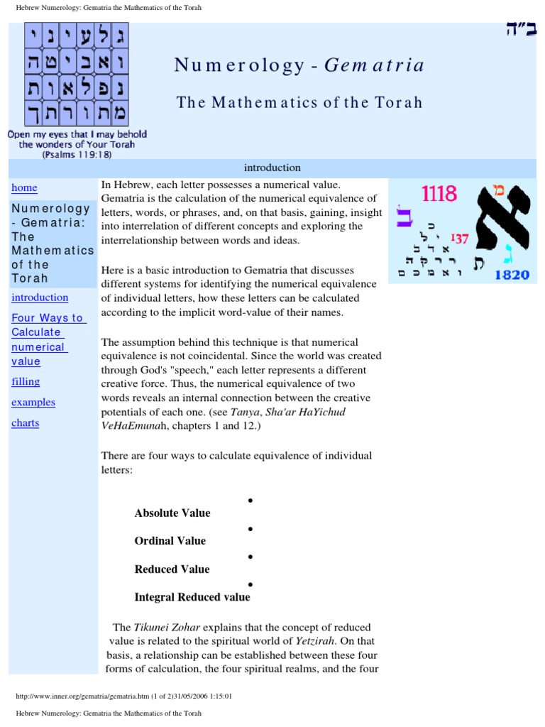Hebrew Gematria, The Mathematics of the Torah | Jewish Mysticism ...