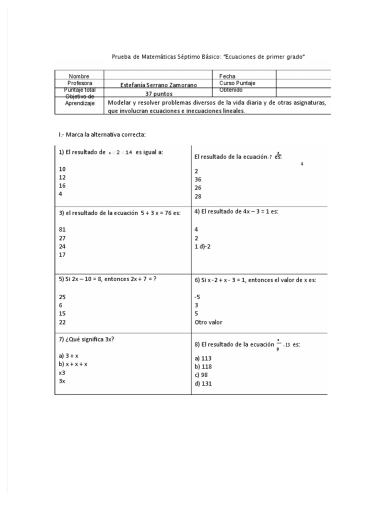 Pdf-Prueba-De-Matematicas-Septimo-Basico-Ecuaciones - Compress Ok | PDF ...