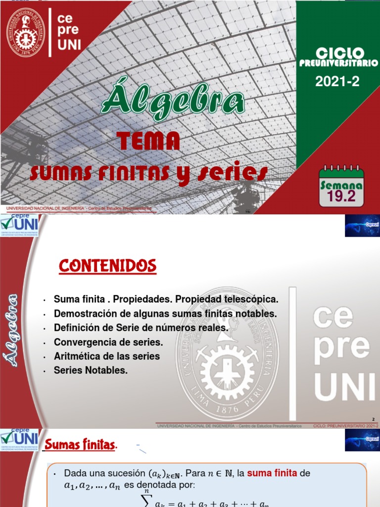 Sumas finitas y series notables | PDF | Series (Matemáticas) | Número Real