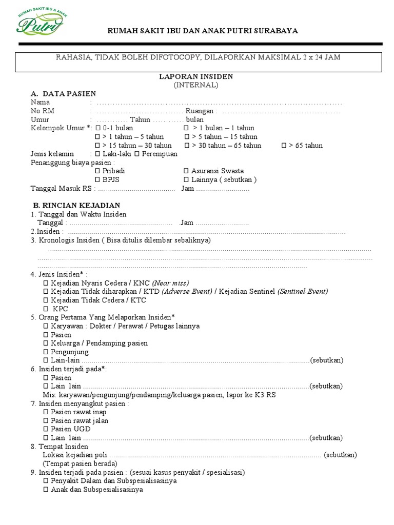 Formulir Pelaporan IKP Internal & Investigasi Sederhana | PDF