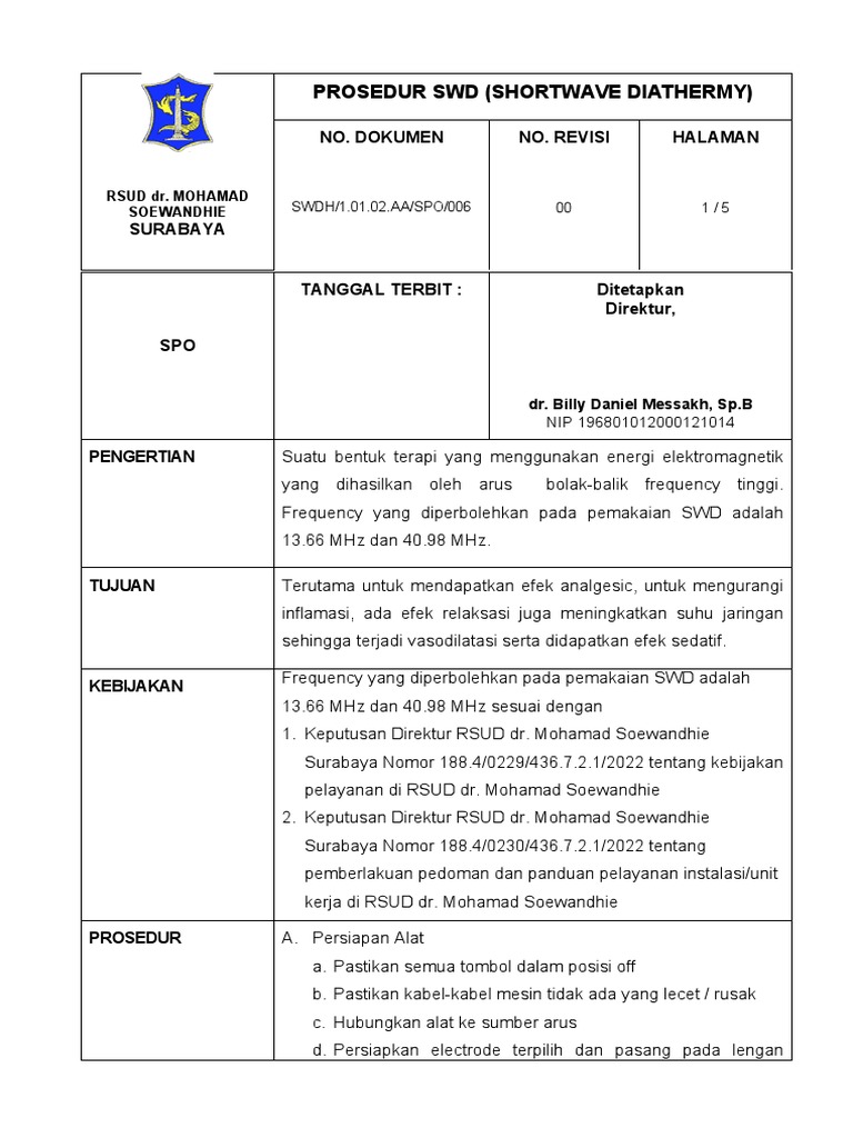 Prosedur SWD (Shortwave Diathermy) | PDF
