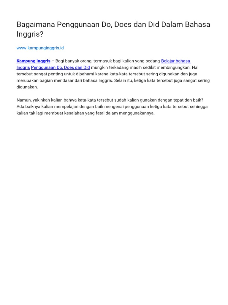 Bagaimana Penggunaan Do, Does Dan Did Dalam Bahasa Inggris?: WWW ...