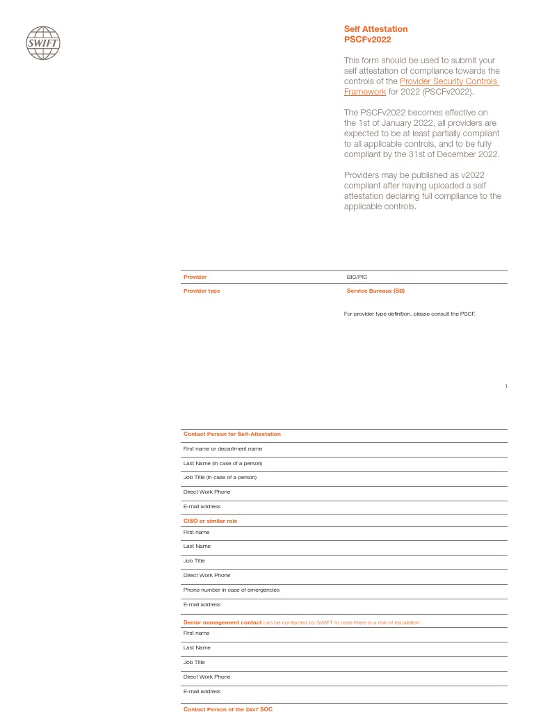 Swift PSCF Sa 2022 SB | PDF