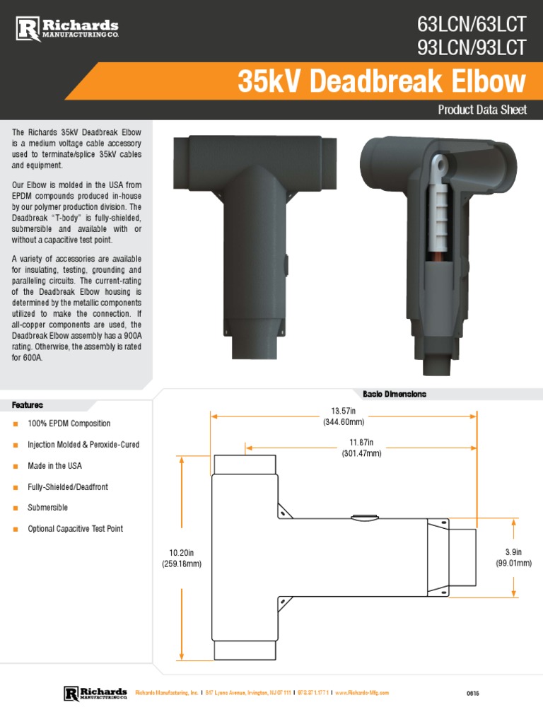 35kV Deadbreak Elbow: Product Data Sheet | PDF | Electrical Connector ...