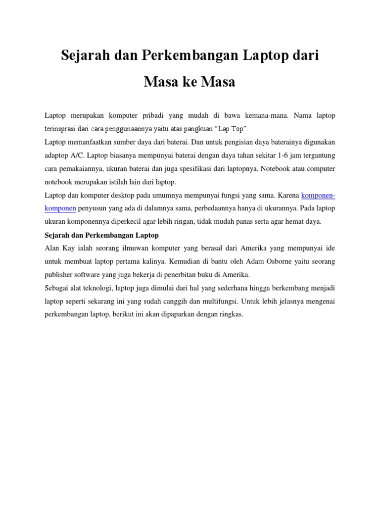 Sejarah Perkembangan Laptop dari Masa ke Masa | PDF | Komputer
