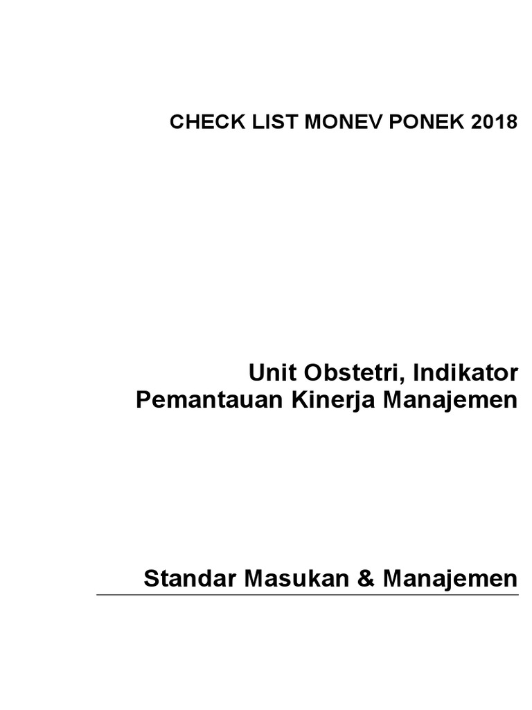 Checklist Monev PONEK 2018 RSUD | PDF