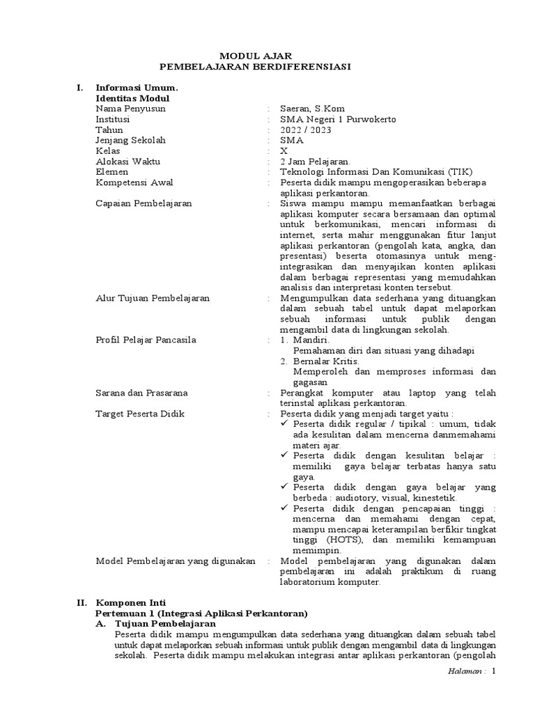 Modul Ajar Tik Informatika Kelas X Sma | PDF Modul Ajar Tik Informatika Kelas X Sma | PDF