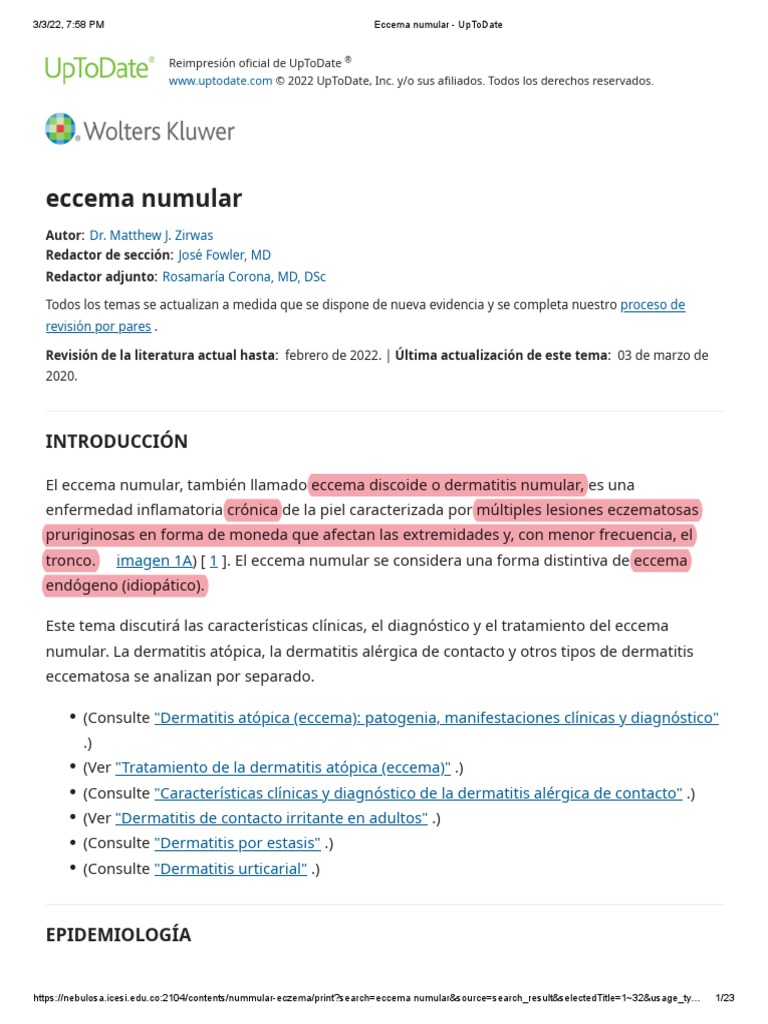 Eccema Numular - UpToDate | PDF | Alergia | Especialidades Medicas