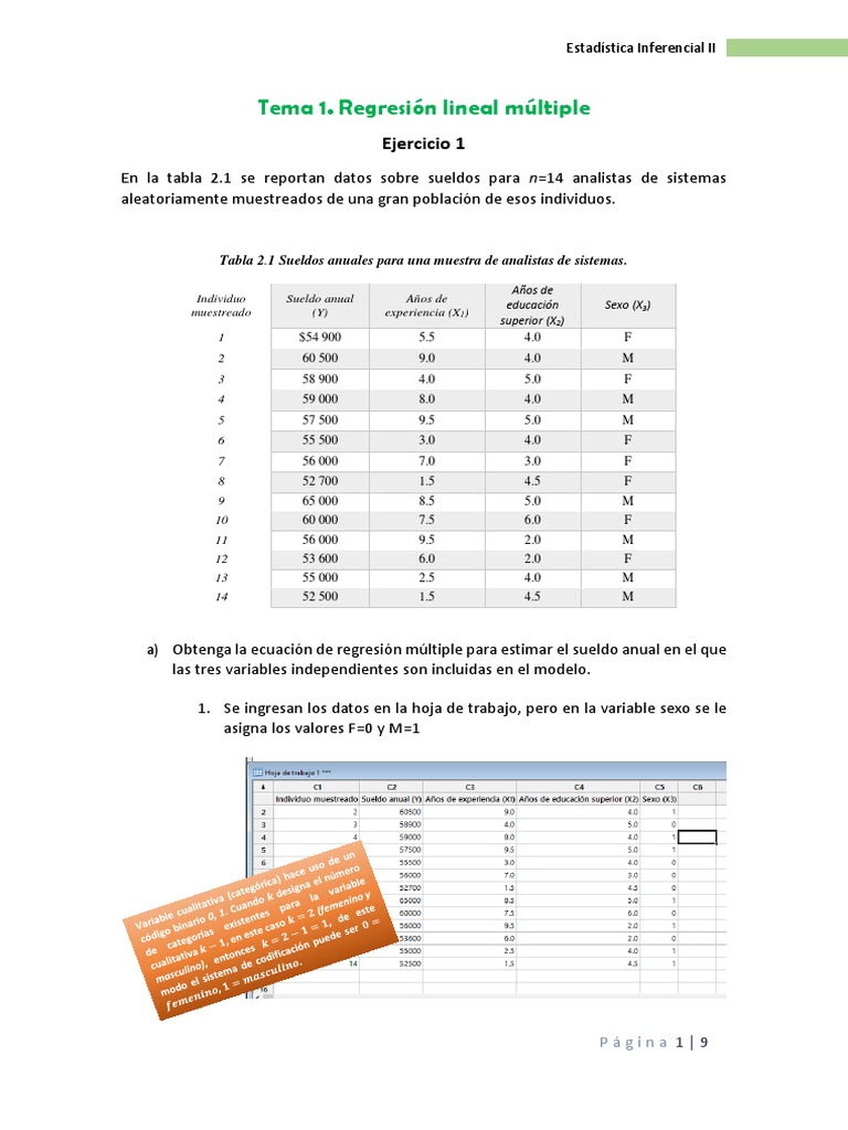 Regresión Lineal Multiple Ejercicio 1 | PDF | Regresión lineal | Análisis de regresión