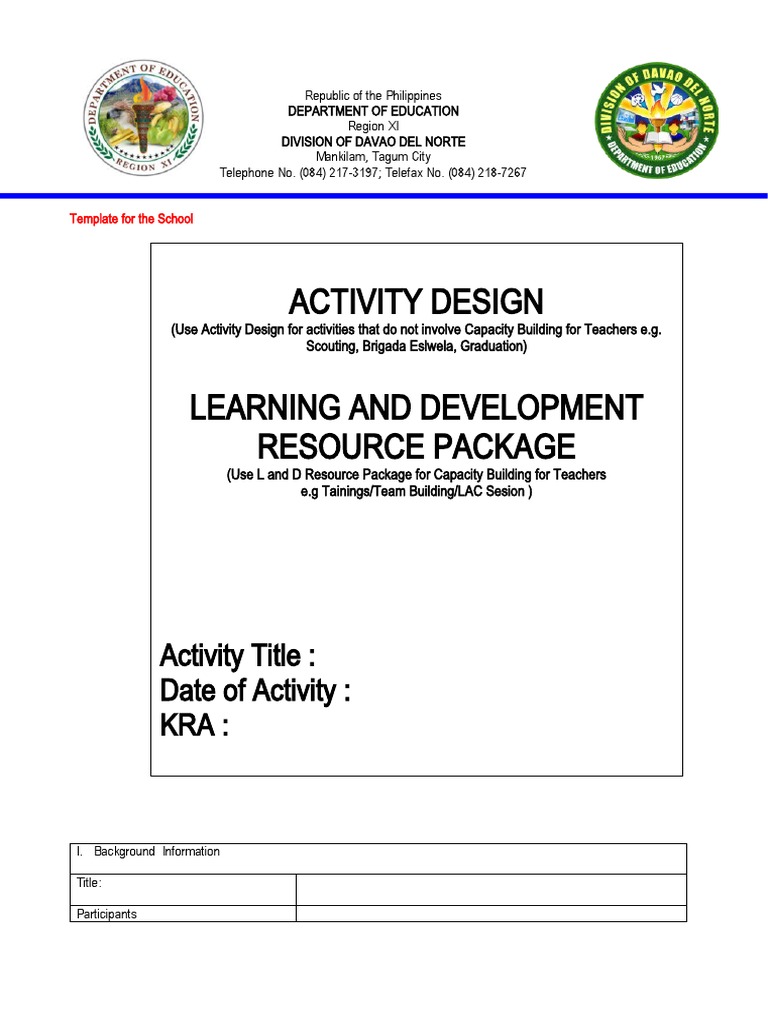 Activity Design Template For Schools | PDF | Psychological Concepts ...