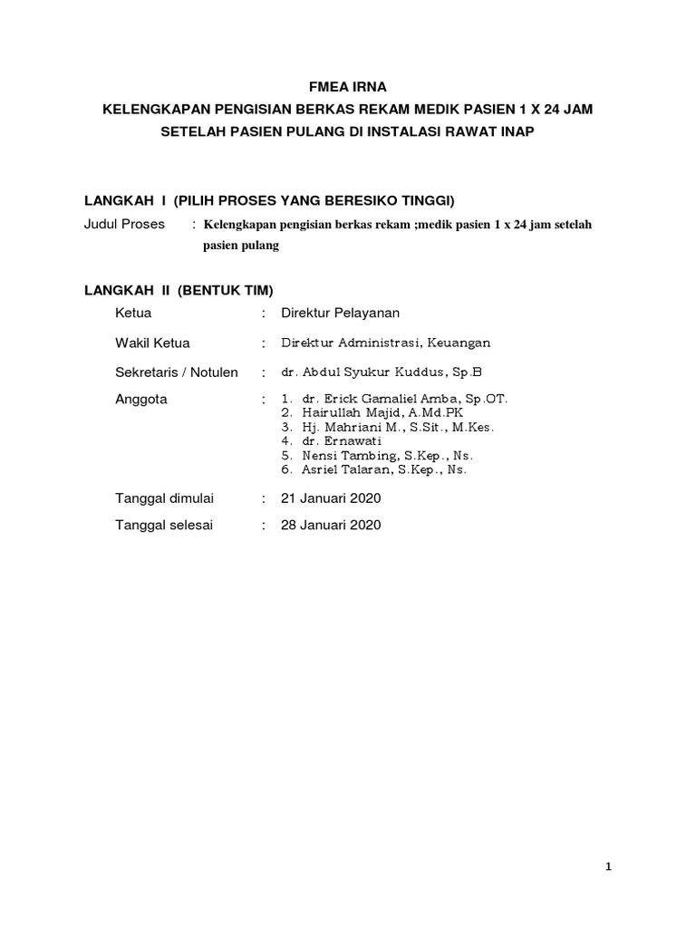 Fmea Kelengkapan BRM 2020 | PDF