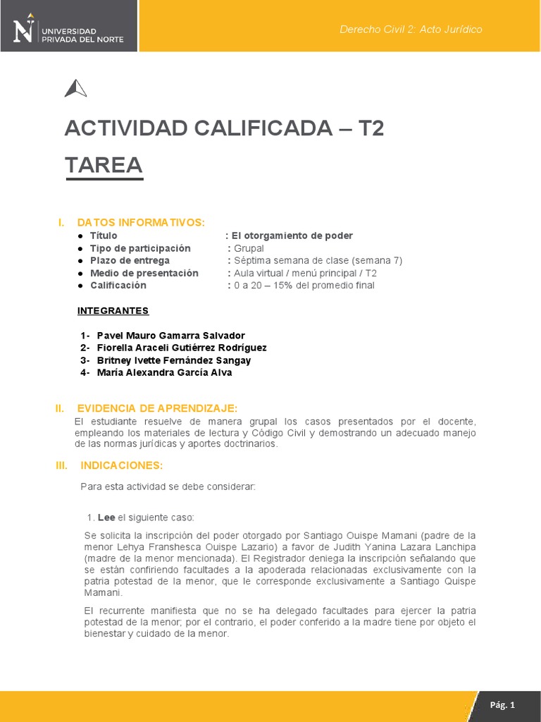 T2 - El Otorgamiento de Poder - Gamarra SalvadorPavel Mauro | PDF