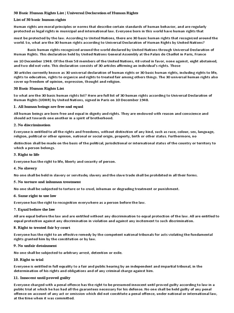 30 Basic Human Rights List | PDF | Human Rights | Rights