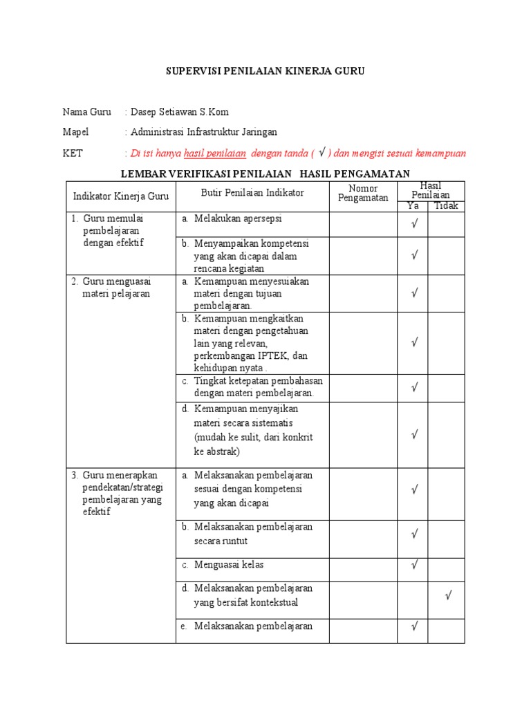 Format Supervisi Guru | PDF