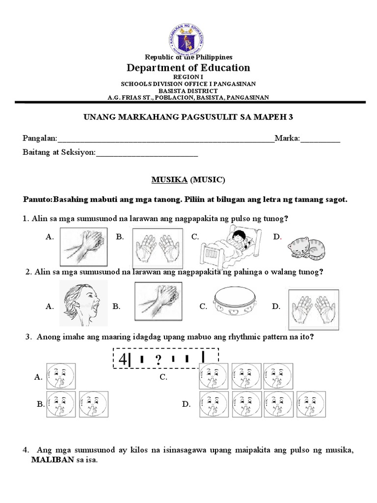 Mapeh 3 Q1 Periodical Test | PDF