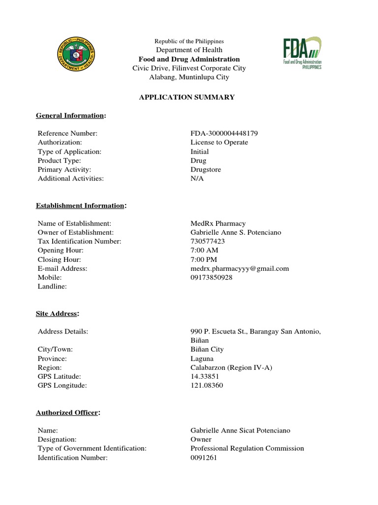 Application Summary 1 | PDF | Pharmacist | Pharmacy