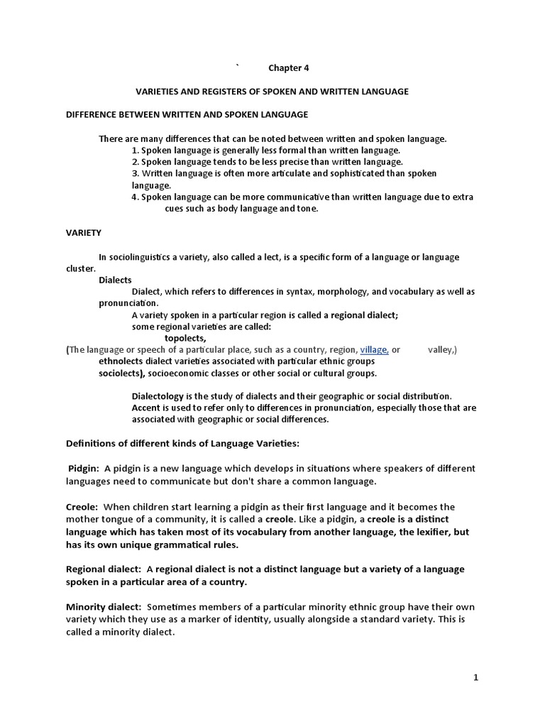 CHAPT 4 ENG 3A OUTLINEocx | PDF | Dialect | English Language
