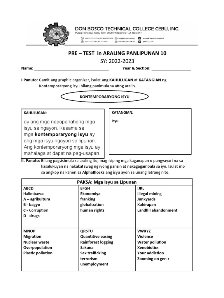 Ap10 Pre-Test | PDF