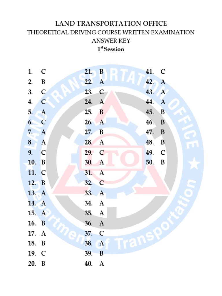 Land Transportation Office Theoretical Driving Course Written ...