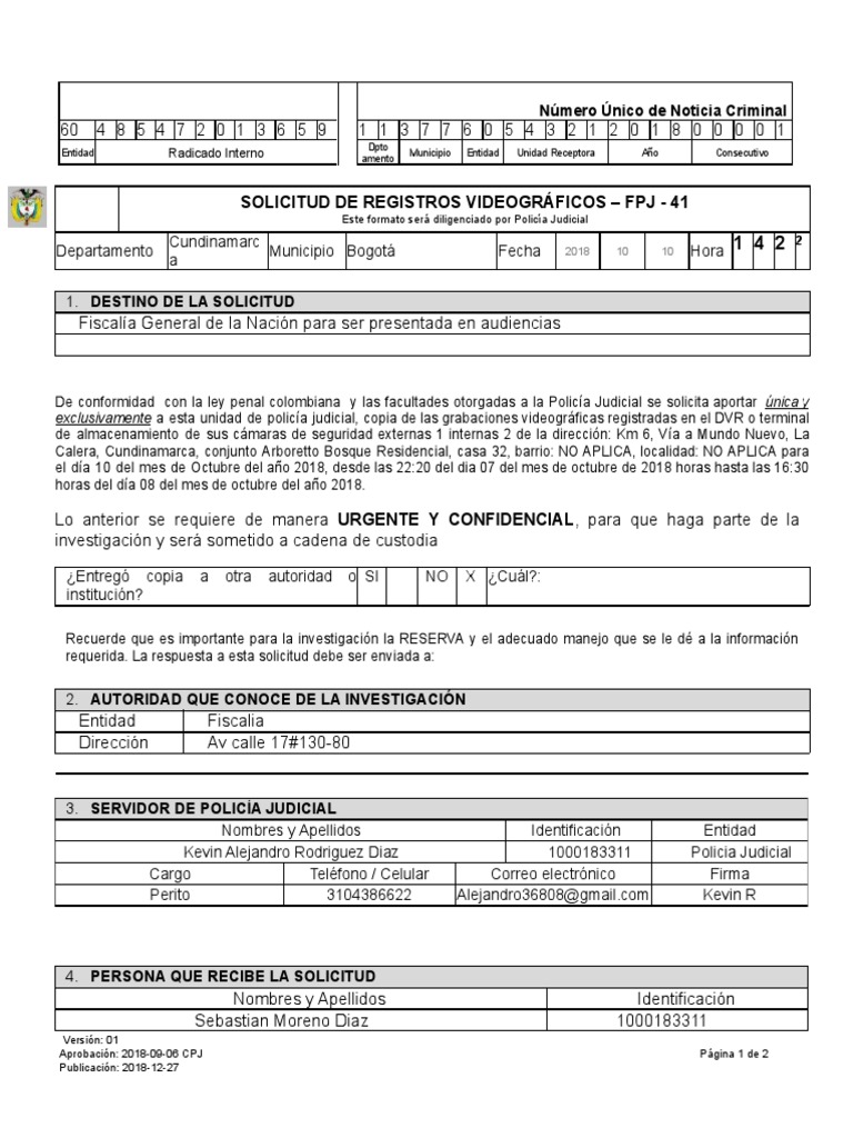 FPJ 41 Solicitud Registro Videografico V | PDF | Policía | Justicia