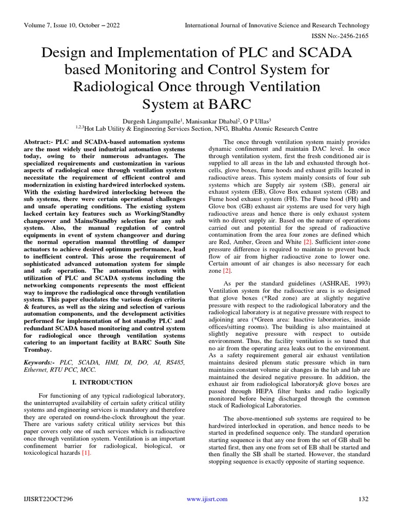 Design And Implementation Of Plc And Scada Based Monitoring And Control System For Radiological