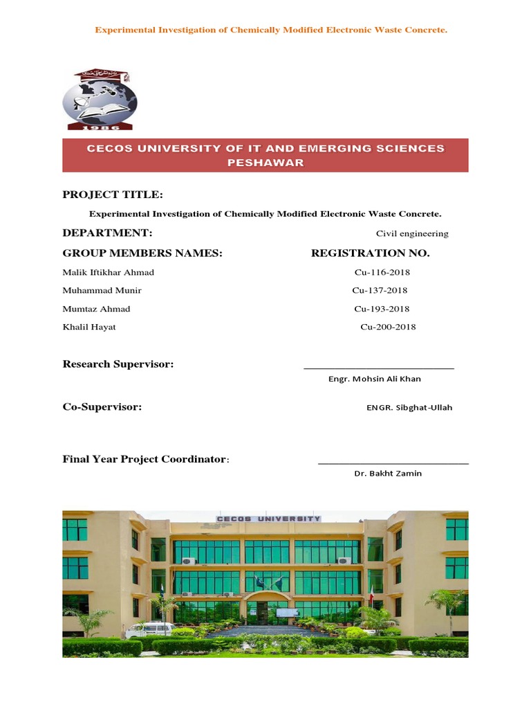 Final Year Project Proposal (CHHEENA) | PDF | Electronic Waste | Concrete