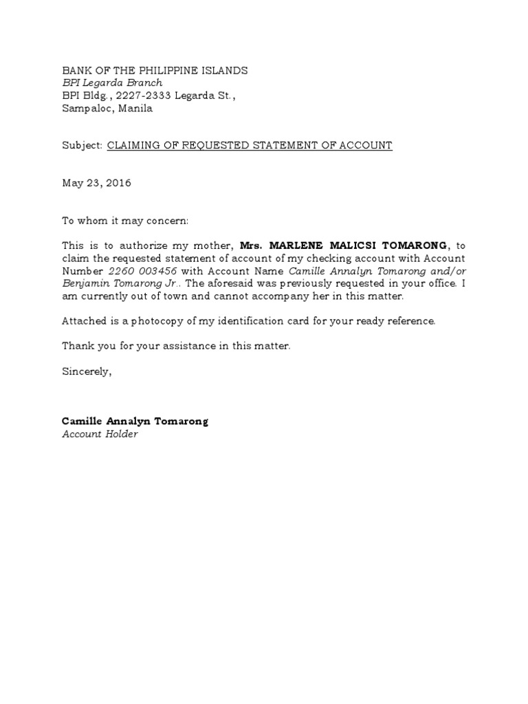 Letter - Requested Statement of Account | PDF