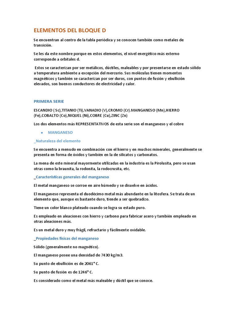 ELEMENTOS DEL BLOQUE D-Para Estudiar | PDF | Cobre | Rieles