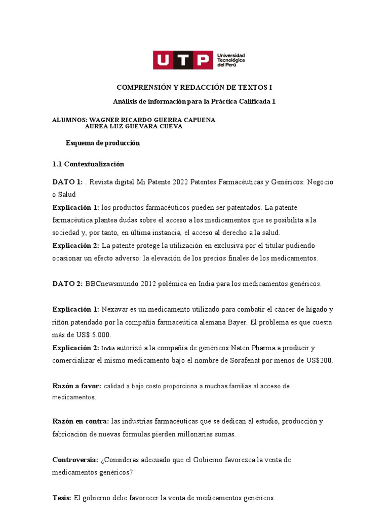 Semana 06 - Tema 01 Tarea - Presentación Del Esquema de Producción para La PC1 | PDF | Droga ...