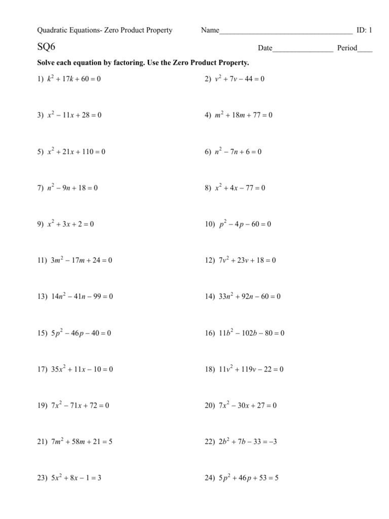 Solve Each Equation by Factoring. Use The Zero Product Property | PDF ...