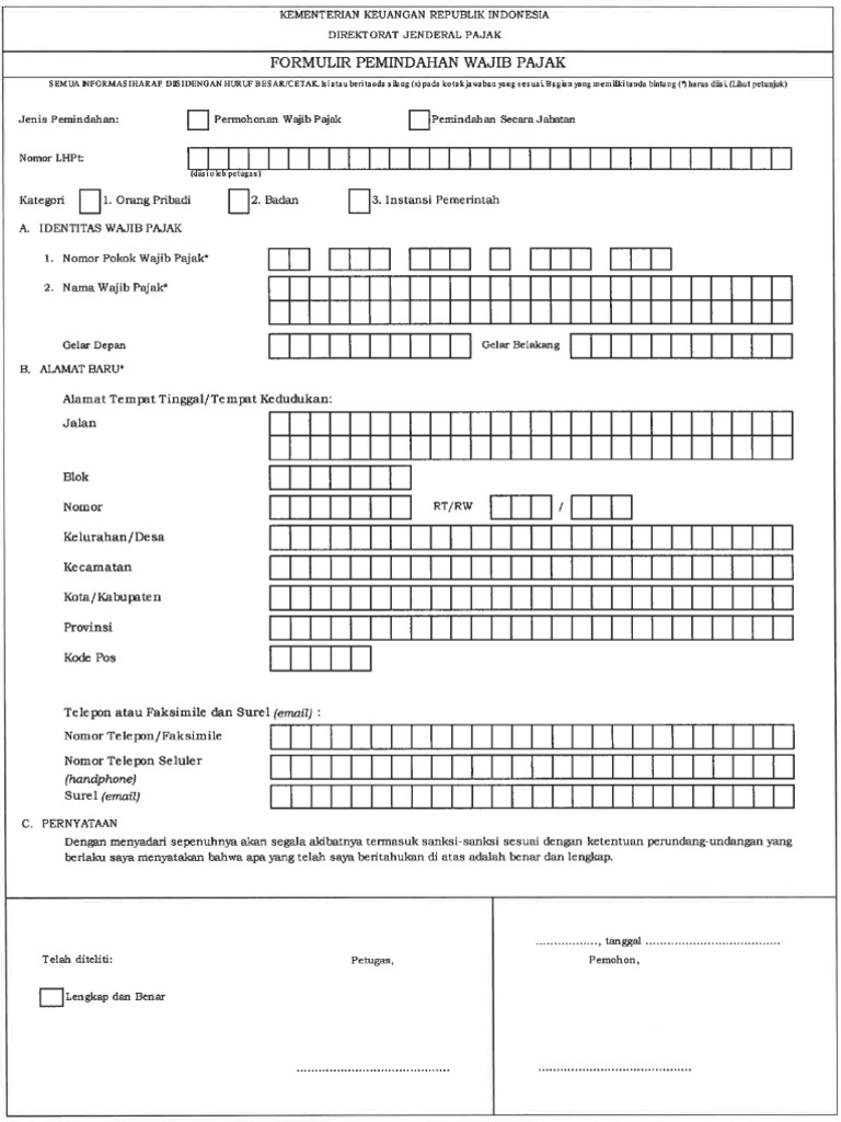 Form Pemindahan Wajib Pajak | PDF