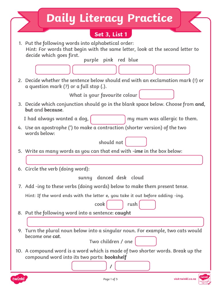 Daily Literacy Practice - Set 3 | PDF | Word | Grammatical Number