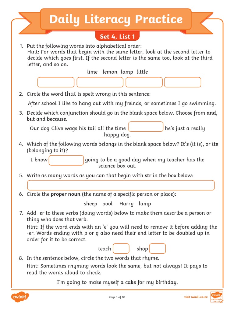 Daily Literacy Practice - Set 4 | PDF | Word | Literacy