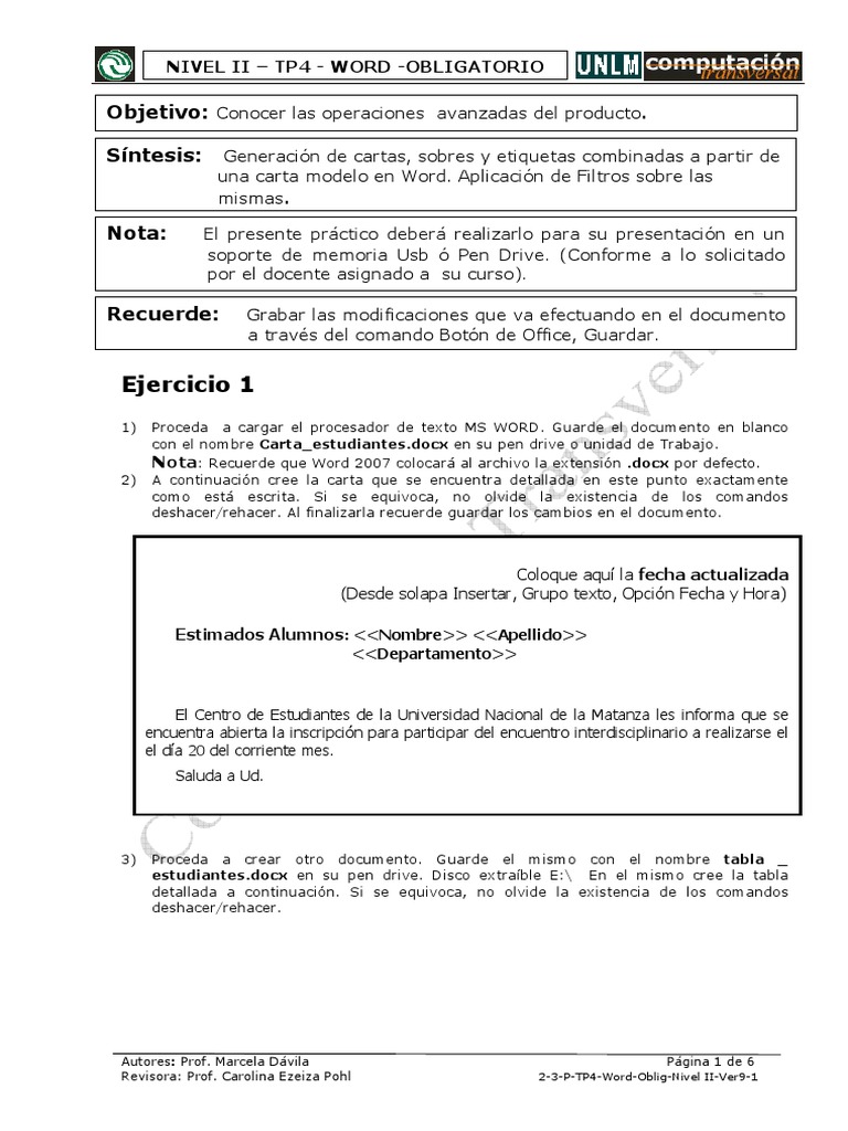 2-3-P-TP4-Word-Oblig-Nivel II-Ver9-1 | PDF | Microsoft Word | Memoria USB