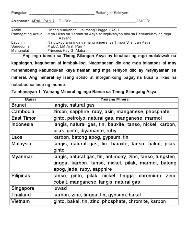AP7 Activity Sheet | PDF