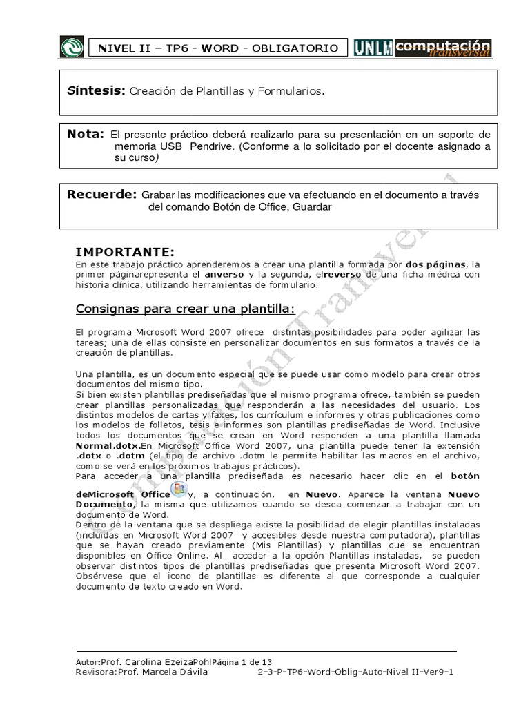 2-3-P-TP6-Word-Oblig-Auto-Nivel II-Ver9-1 | PDF | Microsoft Word | Microsoft Office