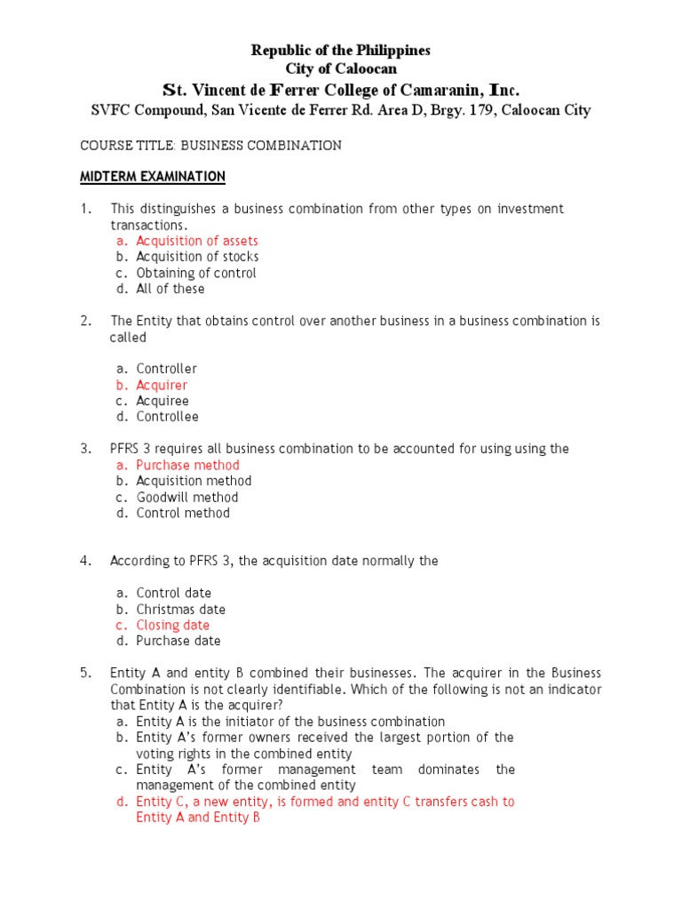 Midterm Exam Buscom | PDF | Goodwill (Accounting) | Equity (Finance)