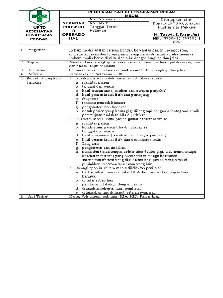 Sop Kelengkapan Rekam Medis | PDF