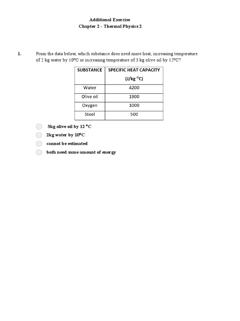 Quest 6-Additional Exercise | PDF | Heat Capacity | Heat