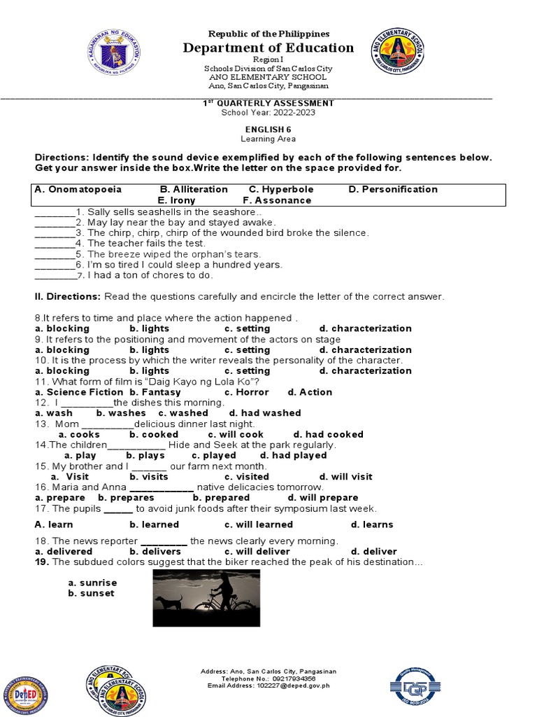 QUARTER 1 - ENGLISH 6 - 2022 - Long | PDF