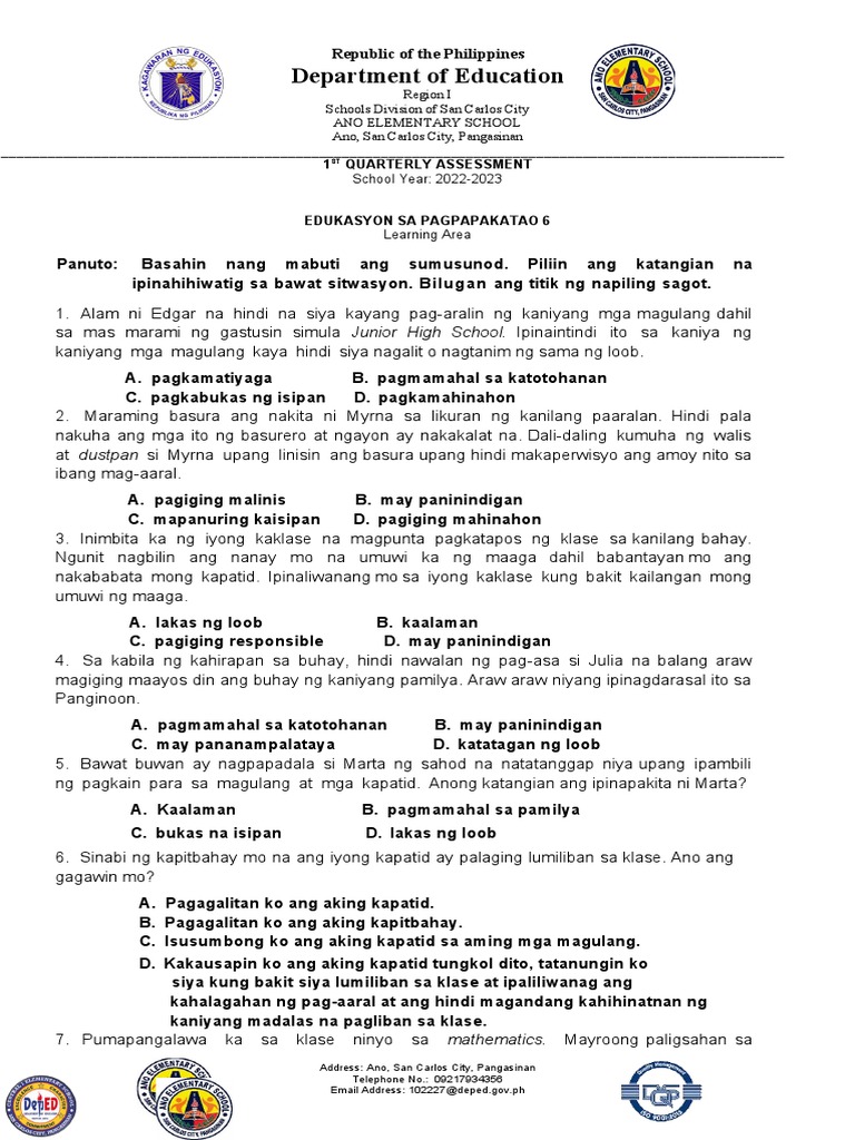 Quarter 1 - Esp 6 - 2022 Long | PDF