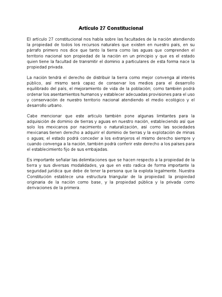 Artículo 27 Constitucional | PDF