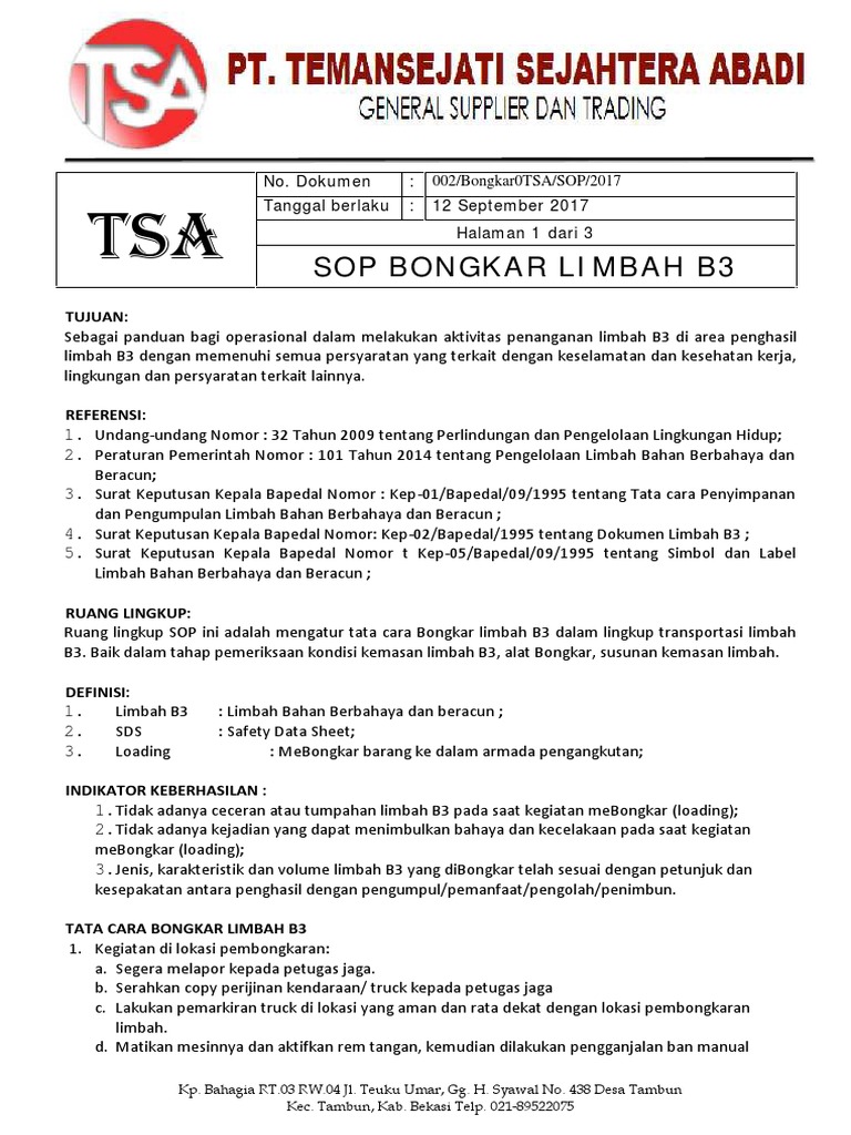 SOP Bongkar Limbah B3 | PDF