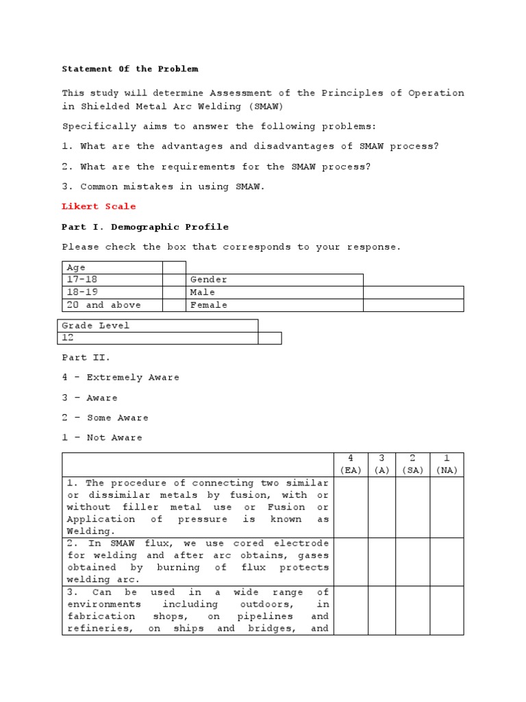 SMAW Questionnaire | PDF