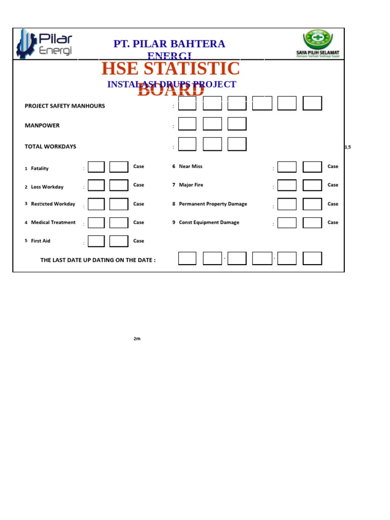 HSE Statistics Report for PT. Pilar Bahtera Energi's Installation of DRUPS Project Safety ...