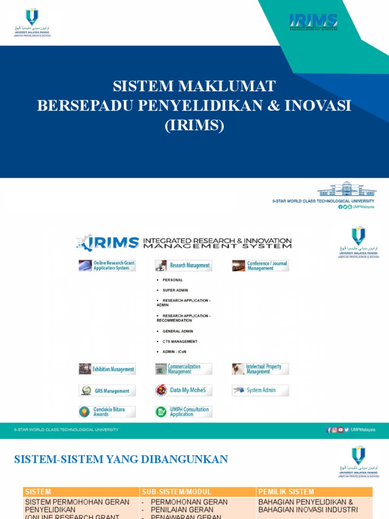 Sistem Maklumat Bersepadu Penyelidikan & Inovasi (Irims) - 2022 | PDF